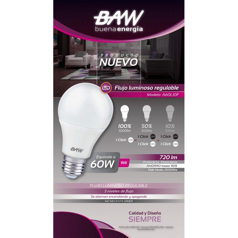 Foco LED 9W Dimerizable c/tecla Baw